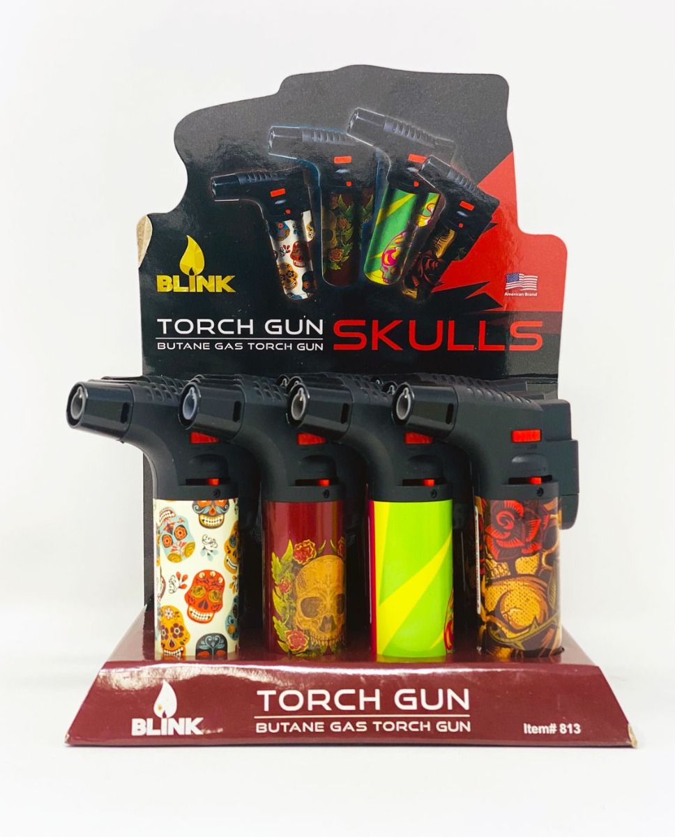 Blink Torch Gun Skulls Butane Gas Adjustable Jet Flame Four Color