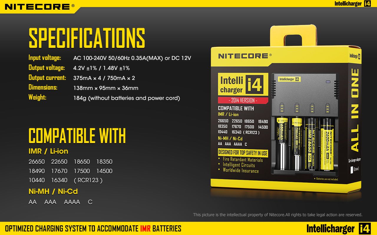 Nitecore Intellicharger New i4 Universal Smart Battery Charger
