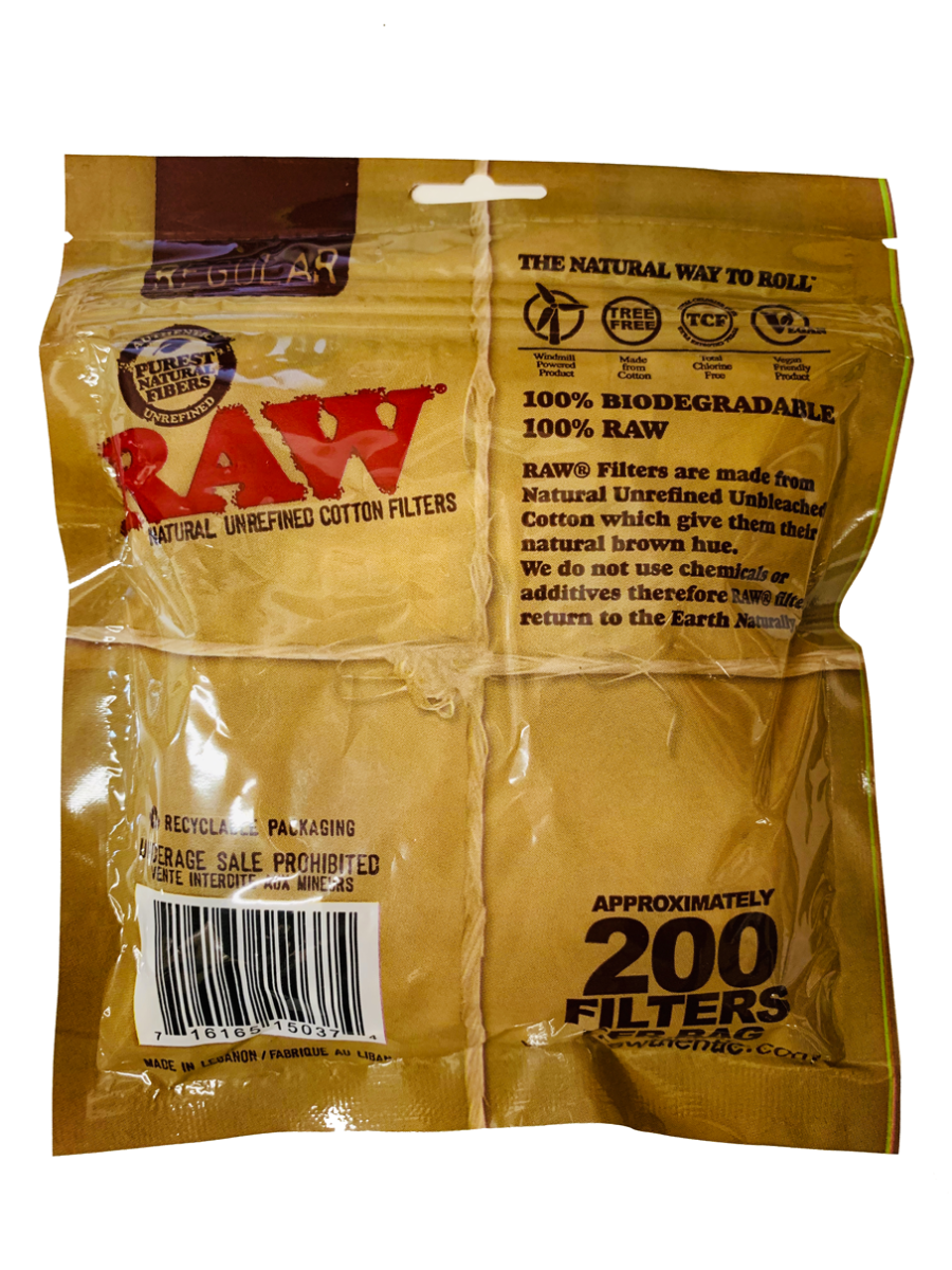 Raw Regular Natural Unrefined Cotton Filter Tips 200 Pieces